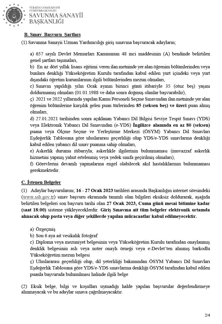 Savunma Sanayii Başkanlığı 20 Savunma Sanayii Uzman Yardımcısı Alımı ... Savunma Sanayii Başkanlığı 20 Savunma Sanayii Uzman Yardımcısı Alımı ...